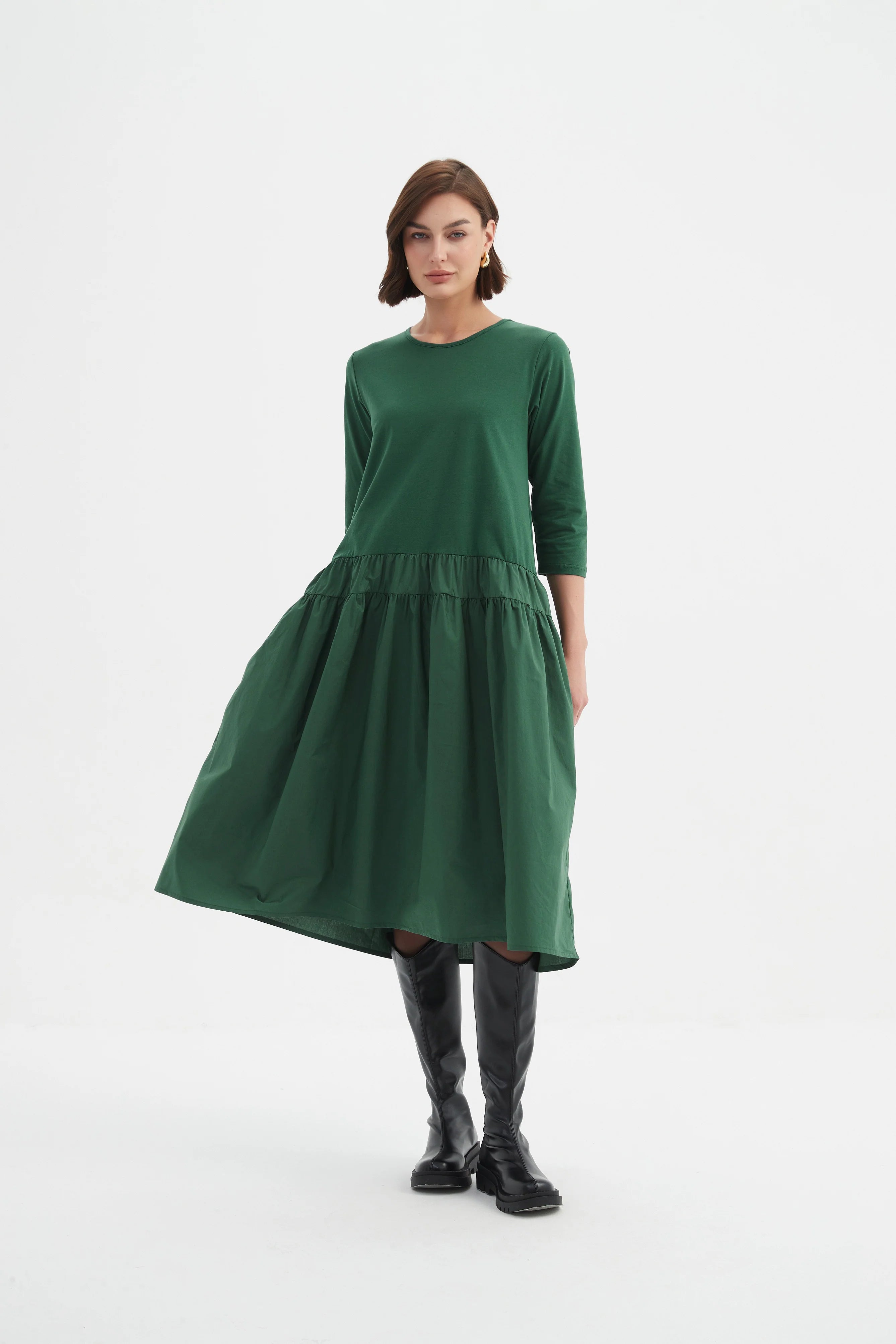Drop Waist Combi Dress - Hunter Green – Watermelon Red