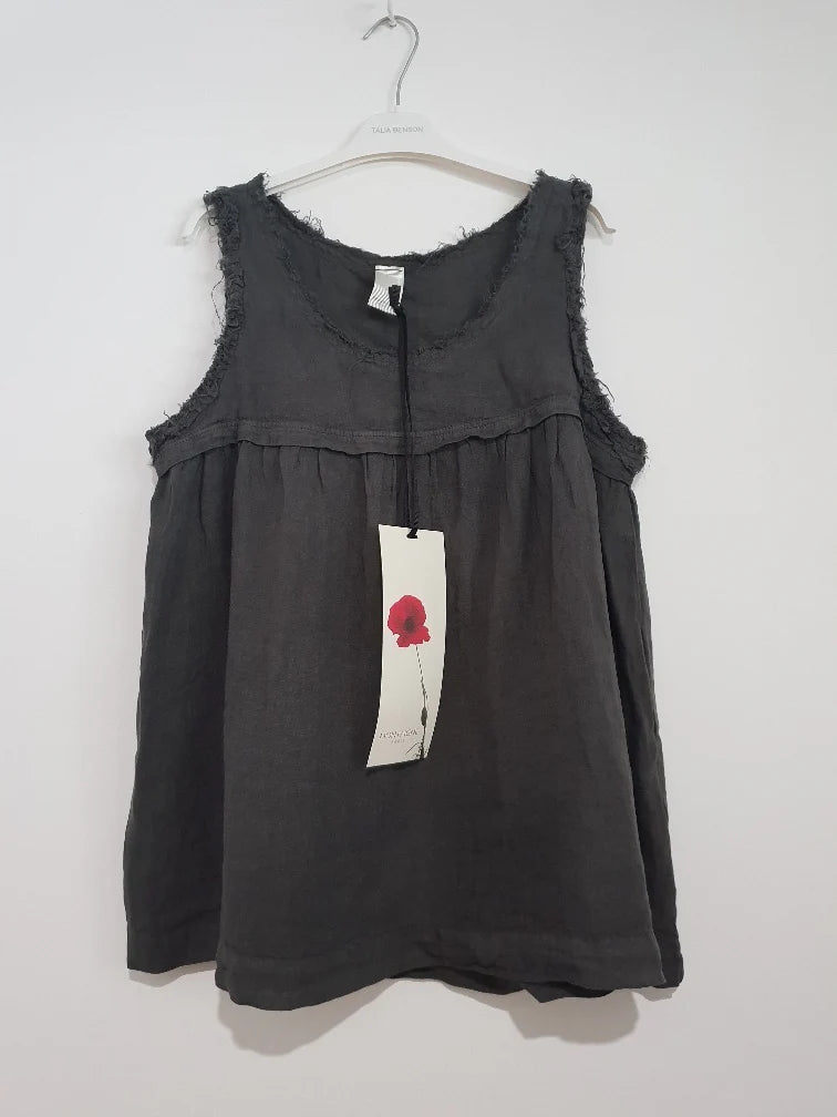 Frayed Italian Linen Summer Singlet - Petrol – Watermelon Red