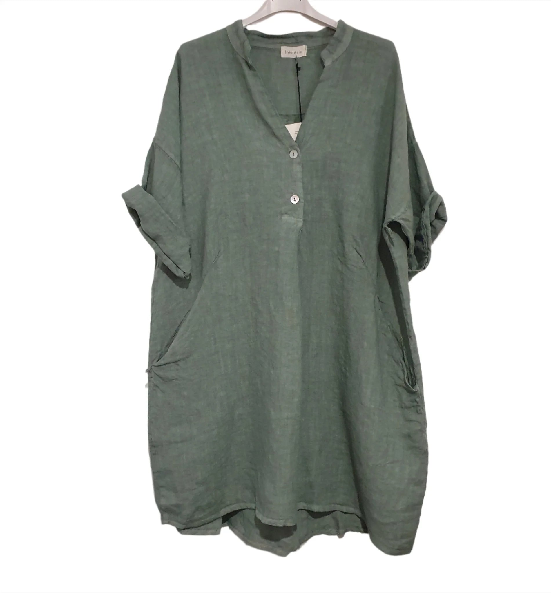 Frederic Oversized Loose Linen Shirt / Dress - Sea Foam – Watermelon Red