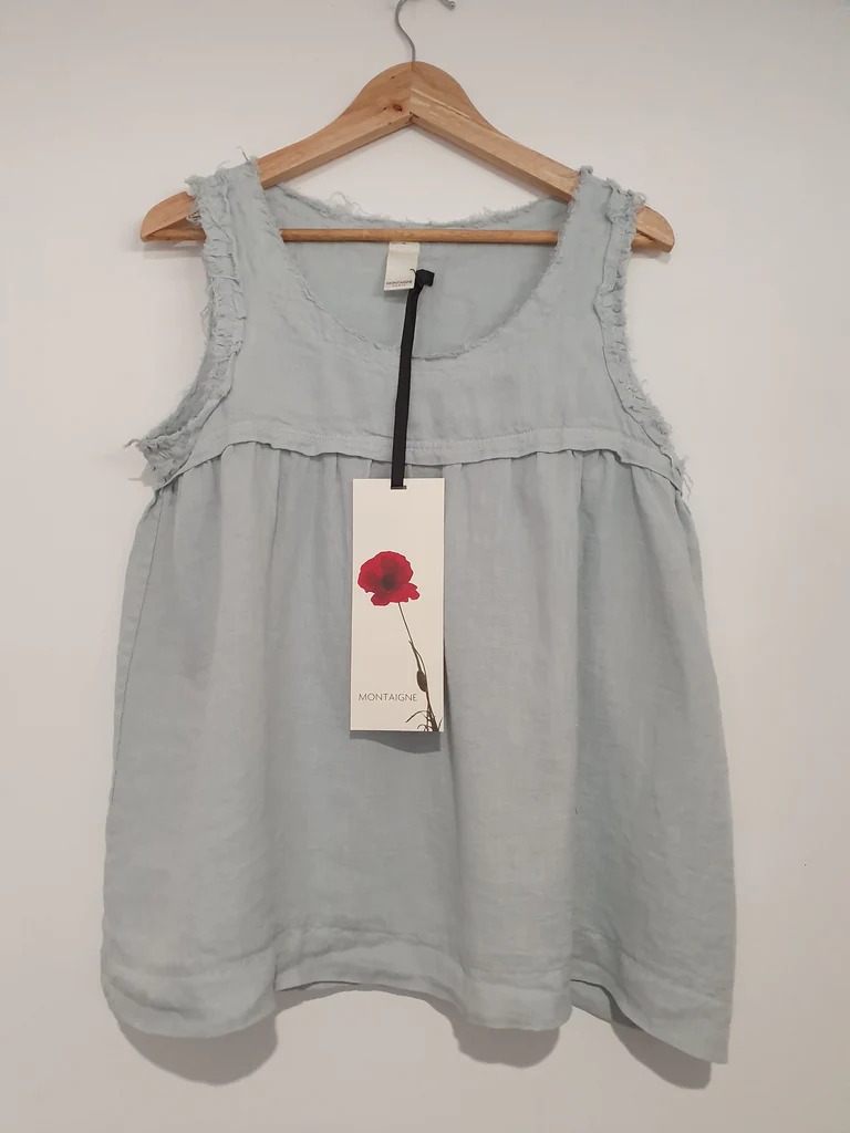 Frayed Italian Linen Summer Singlet - Silver – Watermelon Red