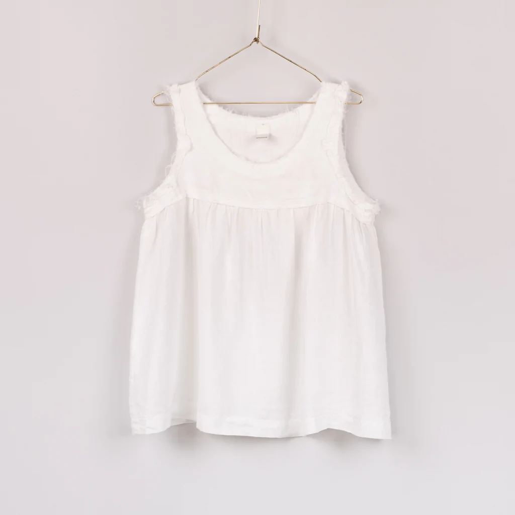 Frayed Italian Linen Summer Singlet - White – Watermelon Red